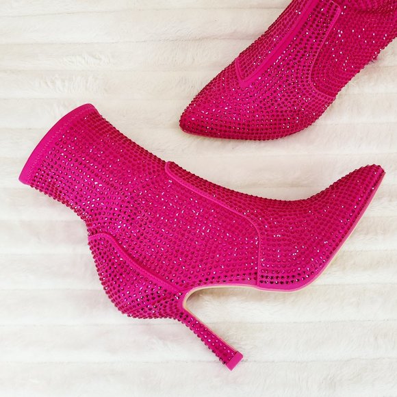 Mixx Shuz | Shoes | Stunning Fuchsia Hot Pink Stretch Rhinestone Ankle ...